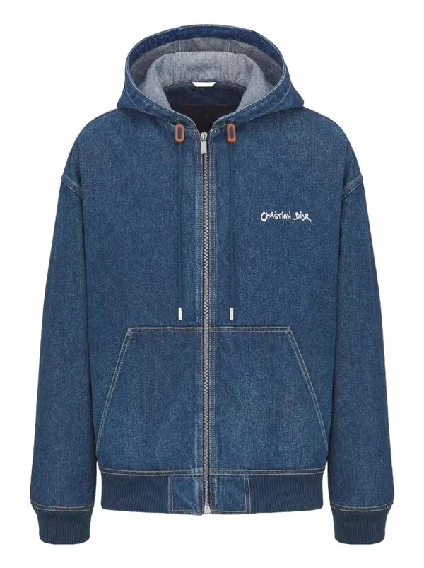 Dior Logo Hooded Denim Jacket - Blue