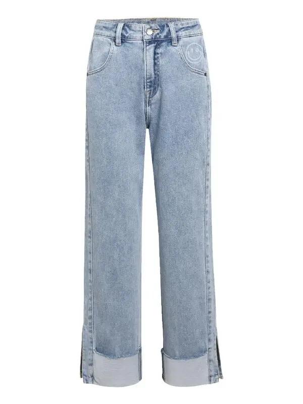 LIUREGALI Smiley Face Embellished Straight Leg Jeans - Gray
