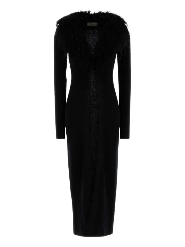 Blumarine Feather-trimmed Wool Coat - Black