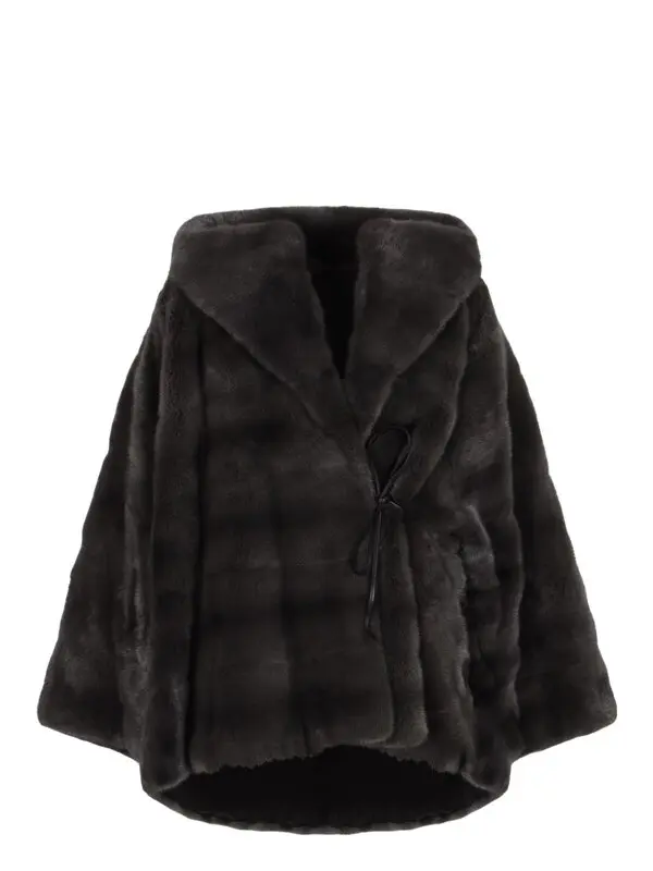 YVES SALOMON Long-sleeved Fur Coat With Drawstring - Black