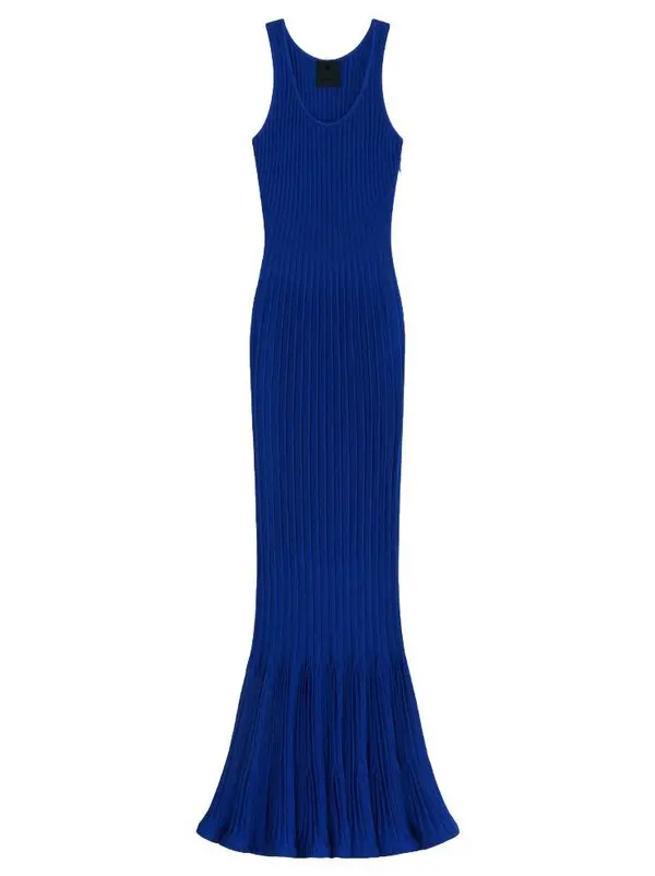 Givenchy Viscose Knit Maxi Dress With Ruffled Hem - Ocean Blue