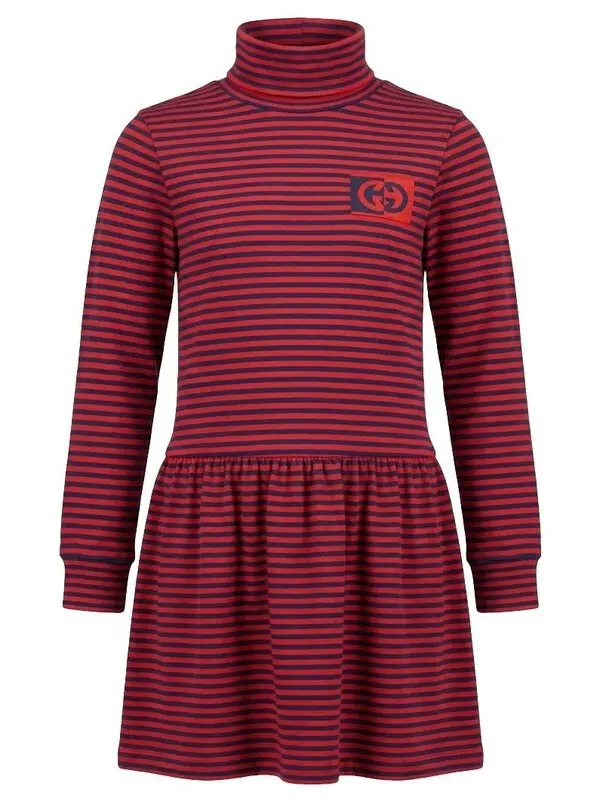 Gucci High-neck Striped Long Sleeve Dress - Red