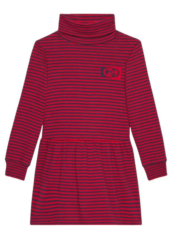 Gucci High-neck Striped Long Sleeve Dress - Red