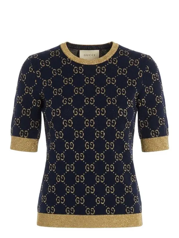 Gucci Gg Motif Lamé Knit Top - Blue
