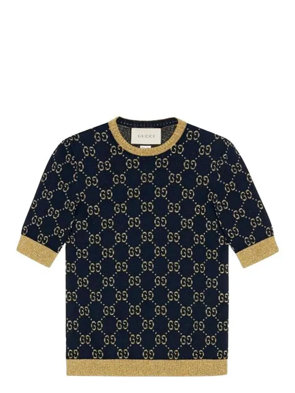 Gucci Gg Motif Lamé Knit Top - Blue
