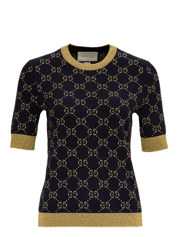 Gucci Gg Motif Lamé Knit Top - Blue