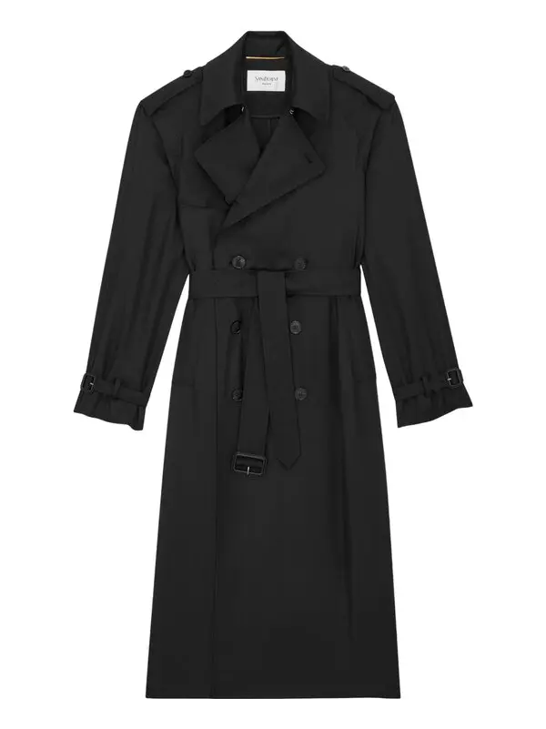 Saint Laurent Double-breasted Silk Trench Coat - Black