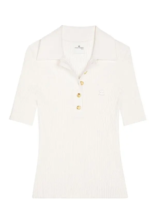 COURREGES Courrèges Iconic Rib Knit Polo Shirt - Traditional White