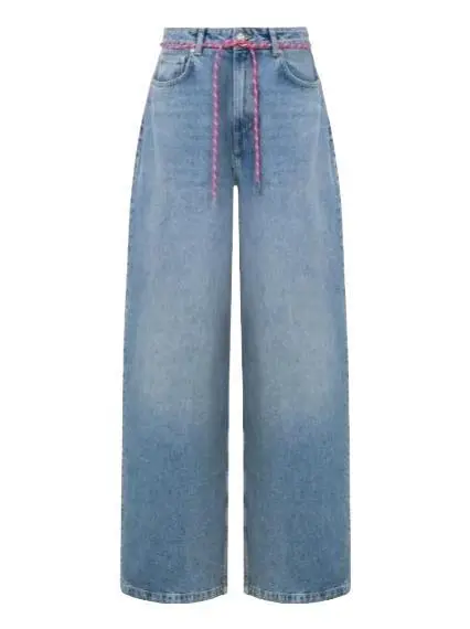 Moschino Wide Leg Denim Trousers With Drawstring Belt - Blue