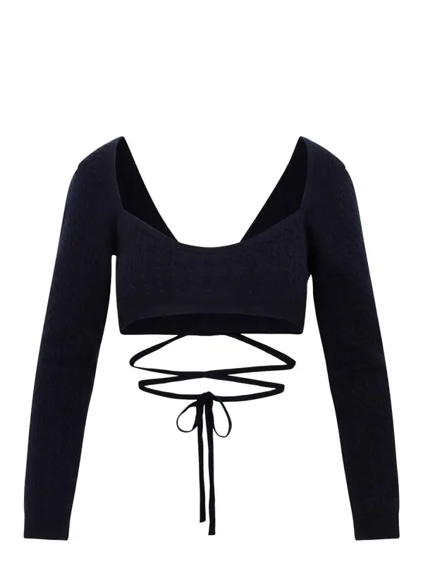 PATOU Lace-up Cropped Knit Top - Black