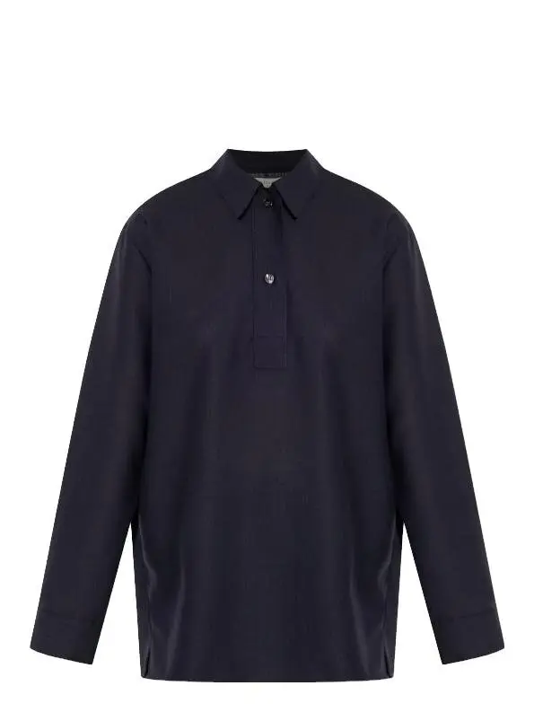 Studio Nicholson Pinole Wool Polo Top - Deep Navy Blue