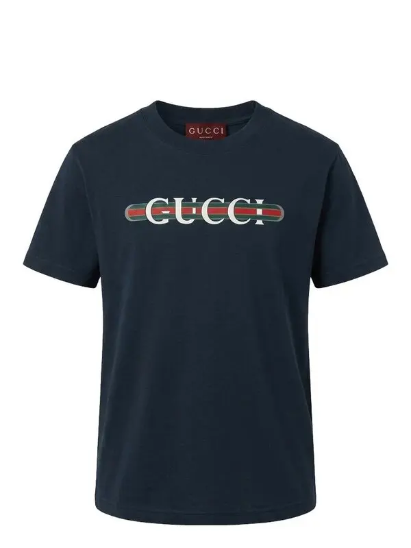 Gucci Logo Printed Short Sleeve T-shirt - Navy Blue
