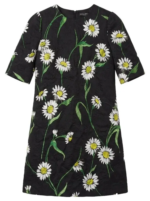 Dolce & Gabbana Floral Print Short Sleeve Dress - Black
