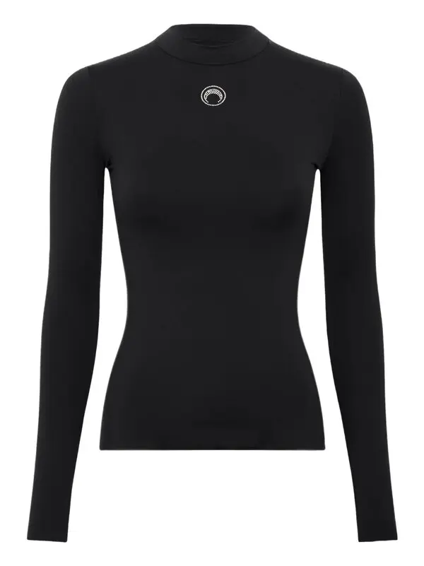 MARINE SERRE Moon Logo Strass Jersey Highneck Long Sleeve Top - Black