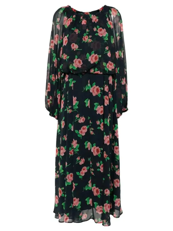ROTATE BY BIRGER CHRISTENSEN Flower Printed Chiffon Maxi Dress - Black