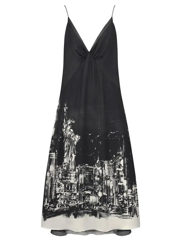 Dior A-line Sling Dress With Deep V-neckline - Black And White
