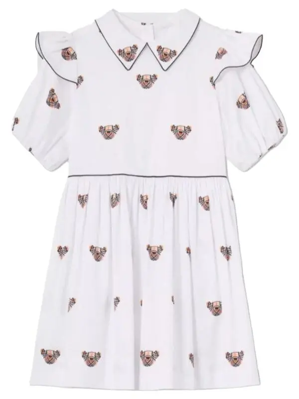 Burberry Thomas Bear Motif Pleated Dress - White
