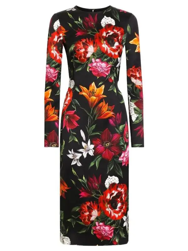 Dolce & Gabbana Floral Print Midi Dress - Black