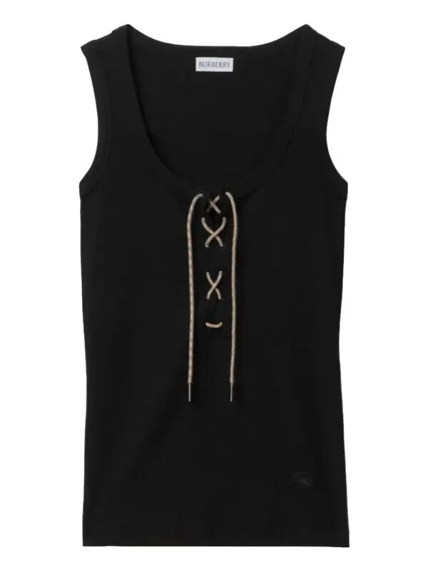 Burberry Lace-up Ribbed Knit Top - Black