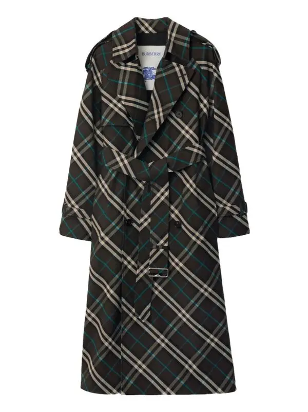 Burberry Double Breasted Belted Checked Trench Coat - Snug