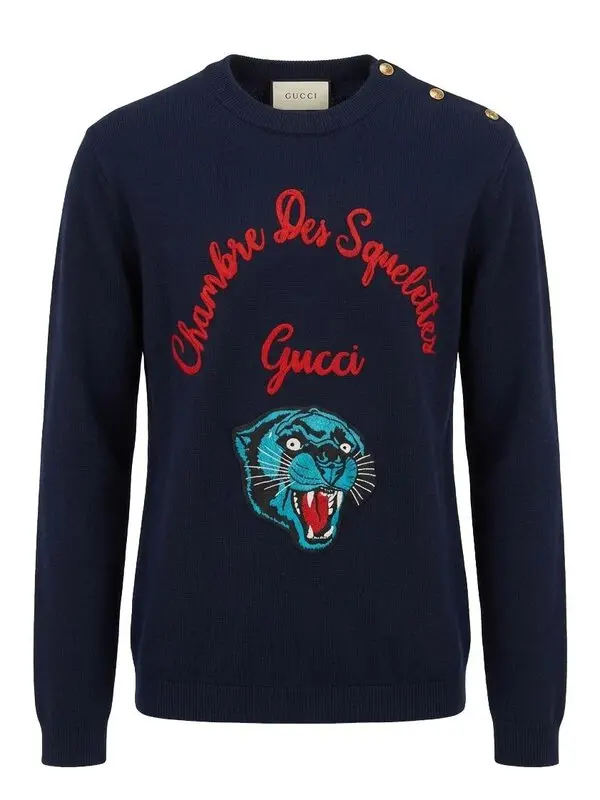 Gucci Tiger Emblem Knit Sweater - Black