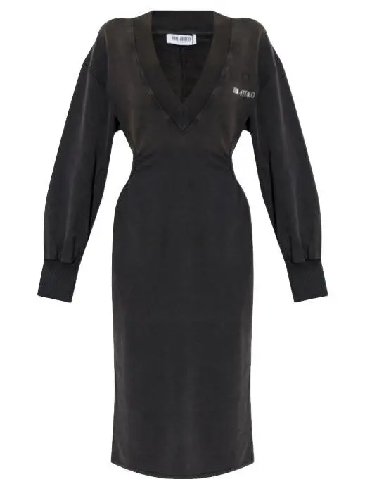 Attico Long Sleeve V-neck Dress - Black