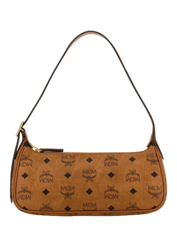 Mcm Logo Printed Shoulder Bag - Cognac