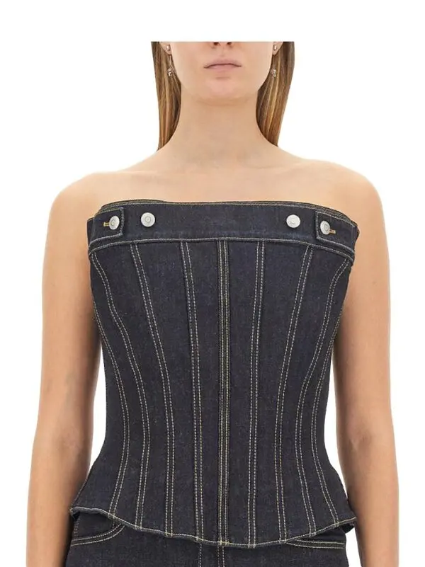 Alexander McQueen Strapless Denim Bustier Top - Black