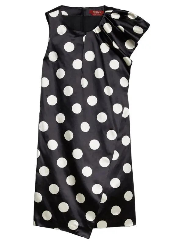 Max Mara Sleeveless Polka Dot Asymmetrical Dress - Black