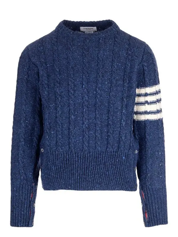 Thom Browne Rwb Stripe Cable-knit Crewneck Jumper - Blue