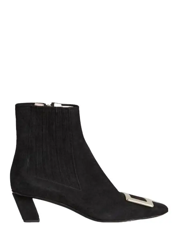 ROGER VIVIER Belle Vivier Suede Chelsea Booties With Metal Buckle - Black