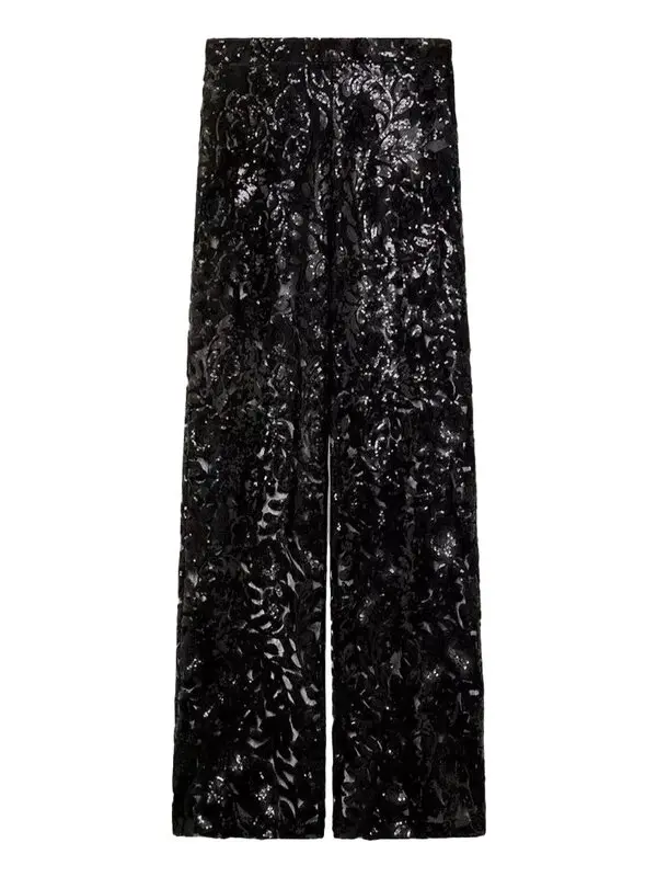 GOLDEN GOOSE Floral Embroidered Sequin Trousers - Black