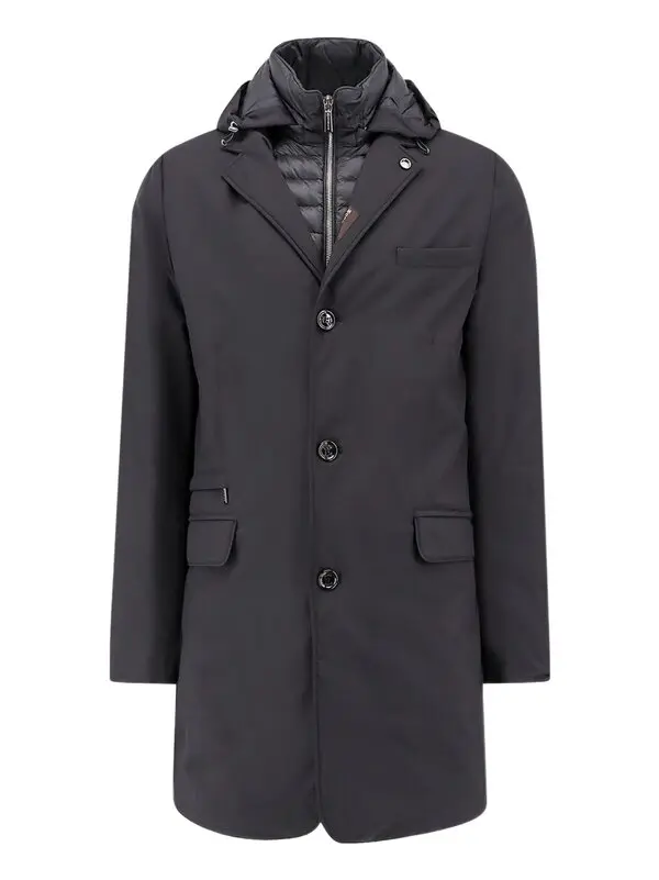 MOORER Straight Hem Hooded Coat - Black