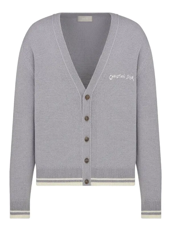 Dior Embroidered Logo Button-up Cardigan - Grey