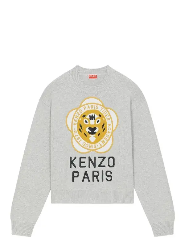 Kenzo Tiger Academy Embroidered Wool Blend Jumper - Gray
