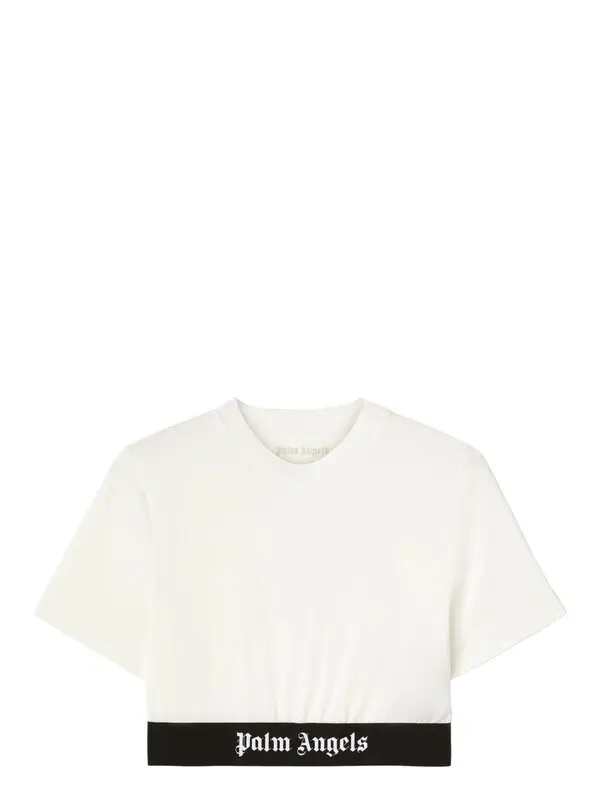 Palm Angels Logo Tape Cropped Top - Gray White/black