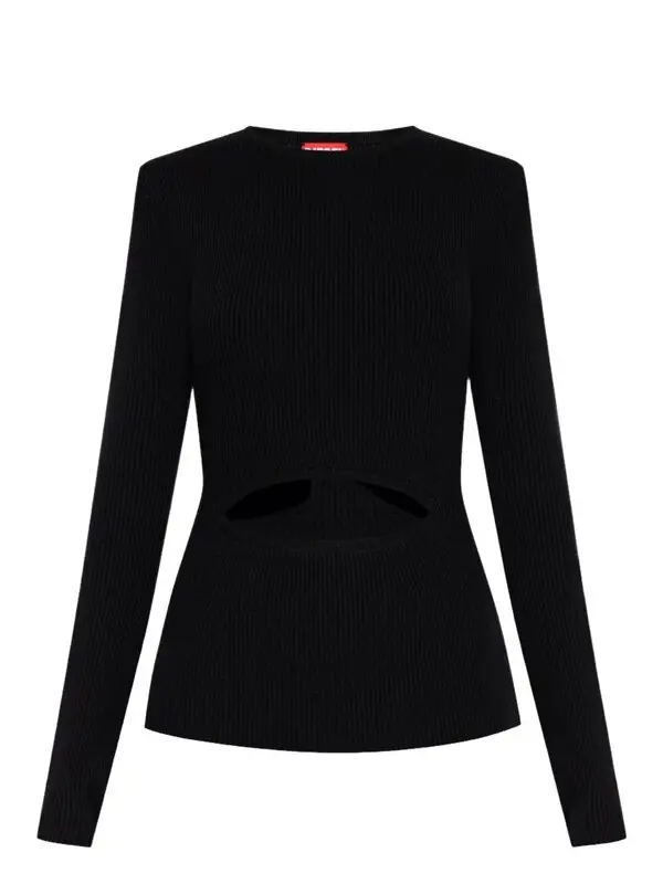 DIESEL® Ribbed Knit Cut-out Long Sleeve Top - Black