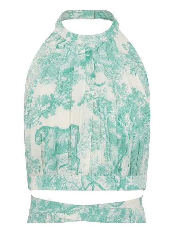 Dior Allover Floral Printed Halterneck Top - White/ocean Blue