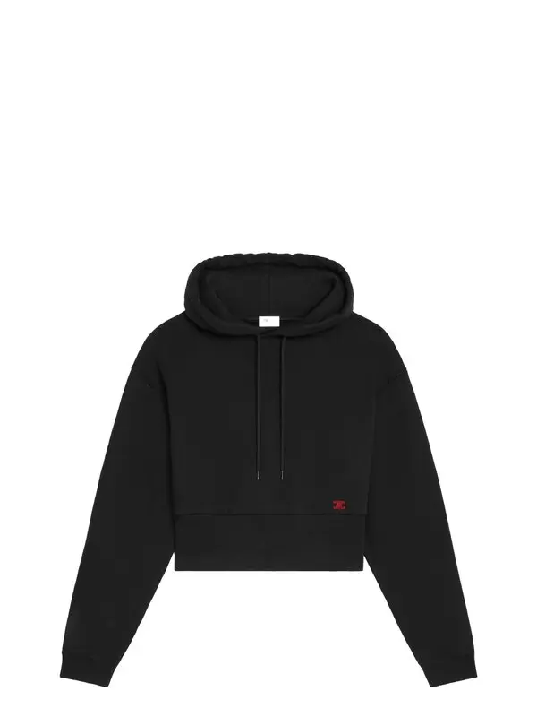 Celine Cropped Hoodie In Cotton Fleece - Black