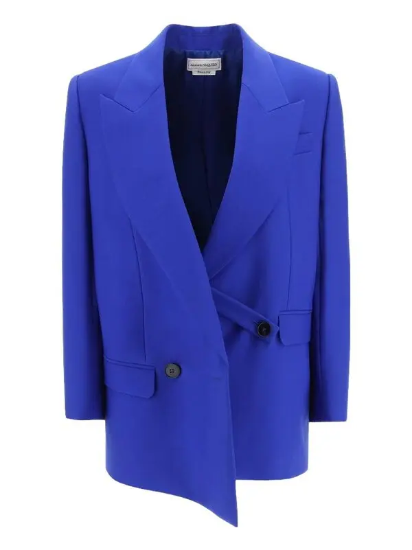 Alexander McQueen Asymmetric Double-breasted Tailored Blazer - Blue