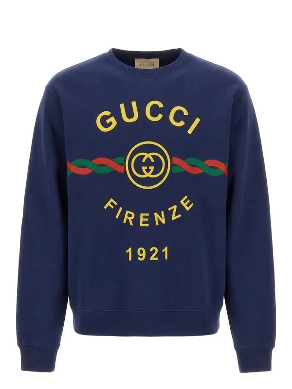 Gucci Printed Round-neck Long Sleeve Sweater - Blue