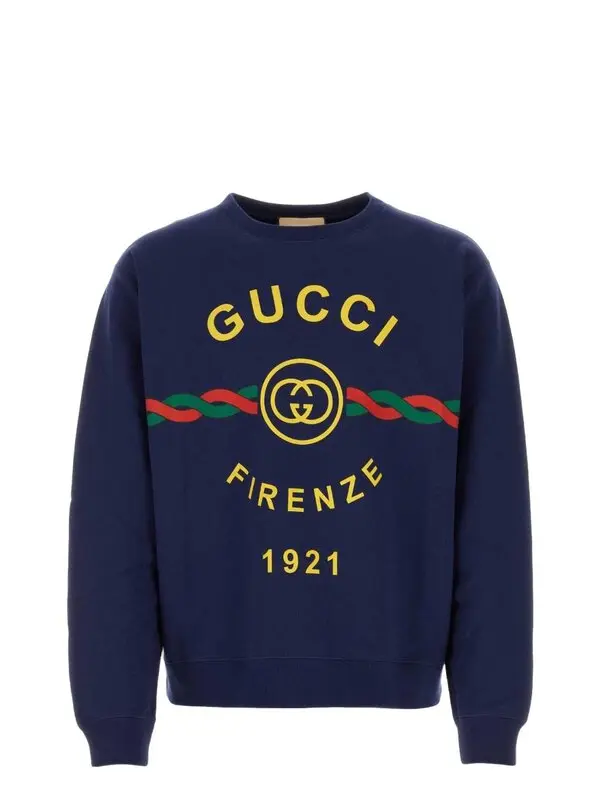Gucci Printed Round-neck Long Sleeve Sweater - Blue