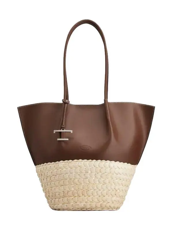 TOD'S Medium Bux Top Handle Bag - Brown, Natural Color
