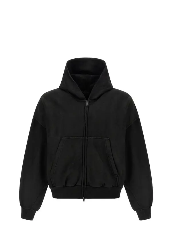 Balenciaga Long-sleeved Zip-up Hoodie - Black