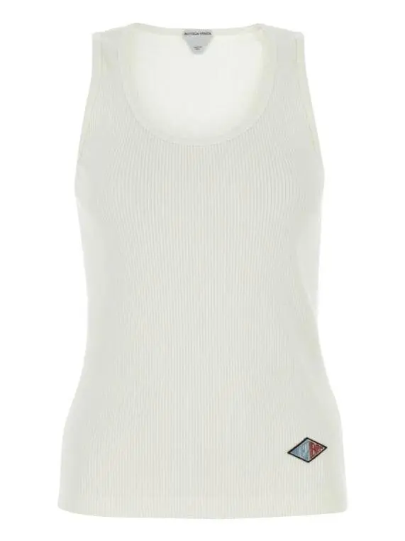Bottega Veneta Sleeveless Ribbed Tank Top With Contrasting Logo Patch - White