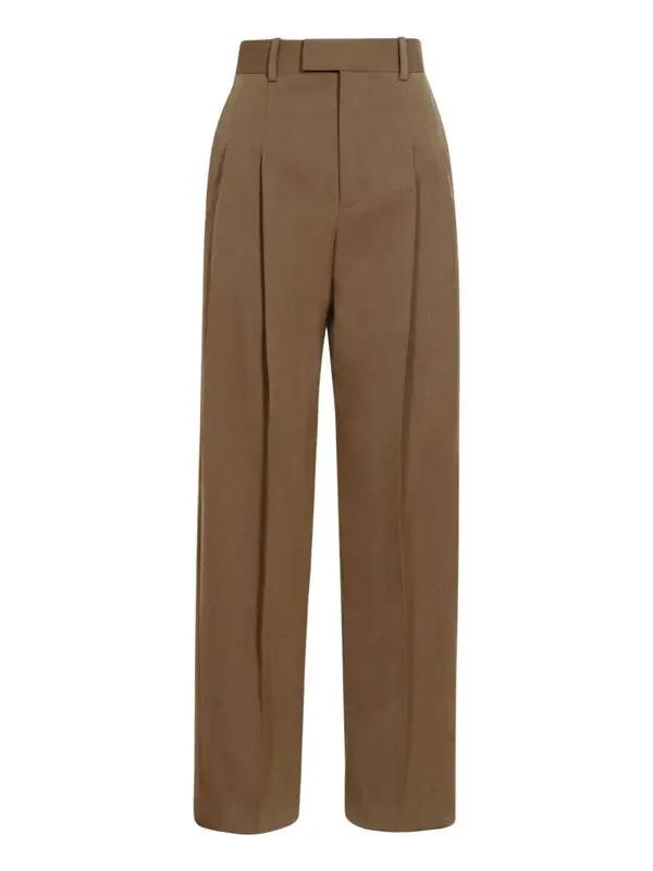 Bottega Veneta Melange Wool Stretch Tricotine Straight Leg Trousers - Ebony/light Yellow Linen Mixed Color