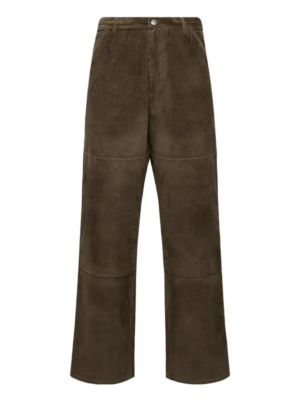 Moncler Straight-leg Corduroy Trousers With Logo Patch - Dark Green
