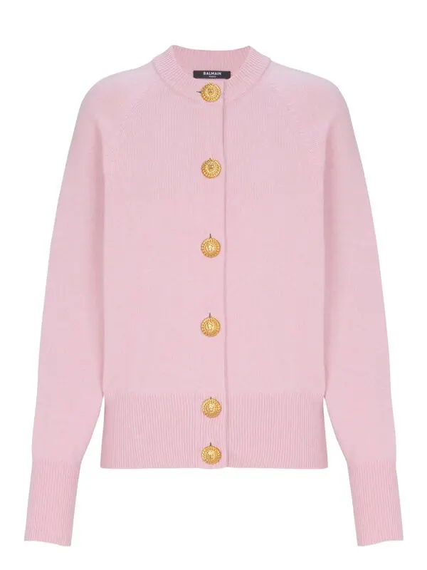 Balmain Buttoned Crewneck Cardigan - Pink