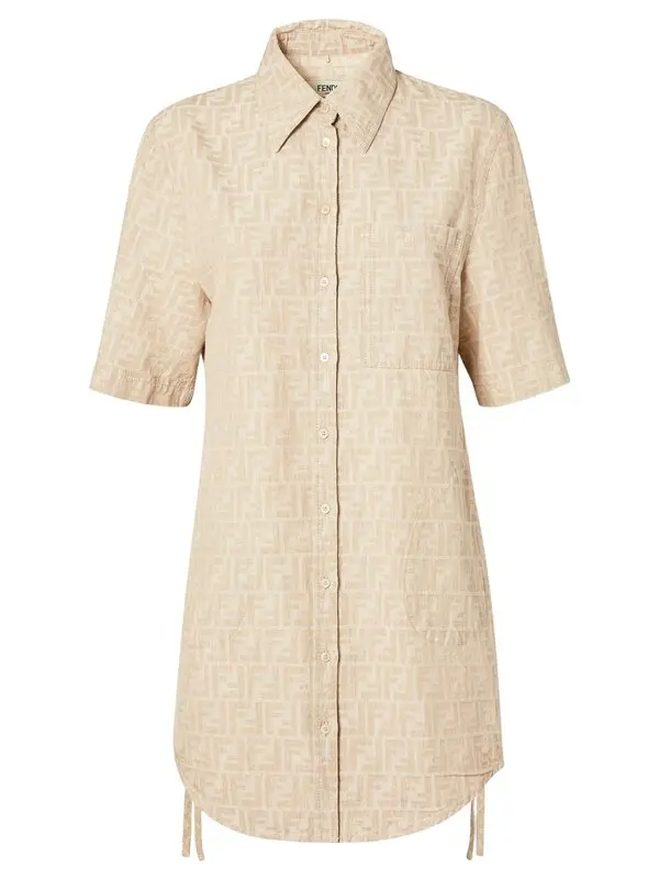 Fendi Ff Chambray Mini Dress - Beige