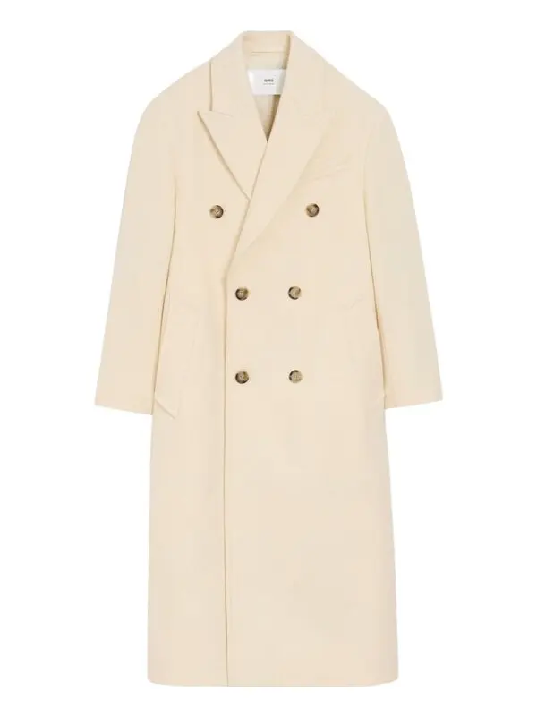 Ami Double Breasted Long Coat - Nude